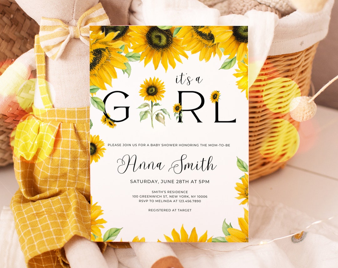 Sunflower Girl Baby Shower Invitation: Editable Template (digital ...