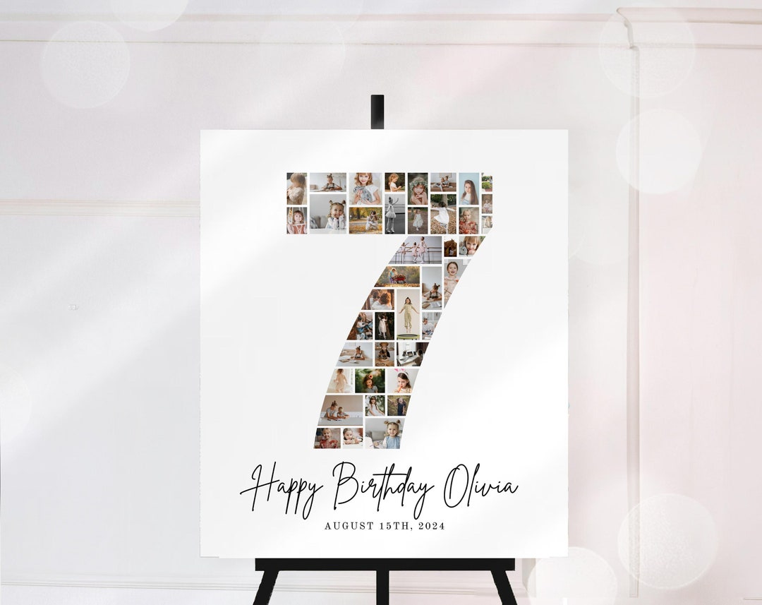 7th Birthday Photo Collage, Editable Number 7 Photo Collage, 7th ...