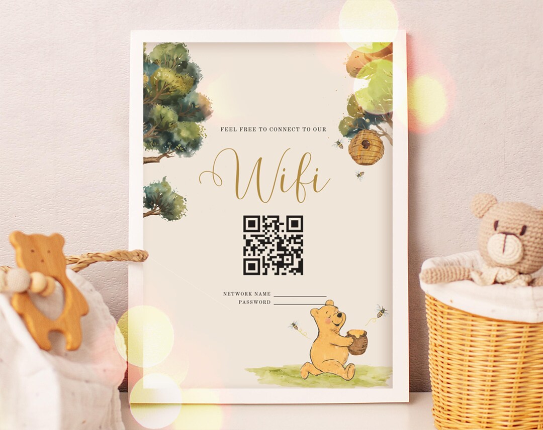 Winnie the Pooh Baby Shower Wifi QR Code Sign, Classic Winnie the Pooh ...
