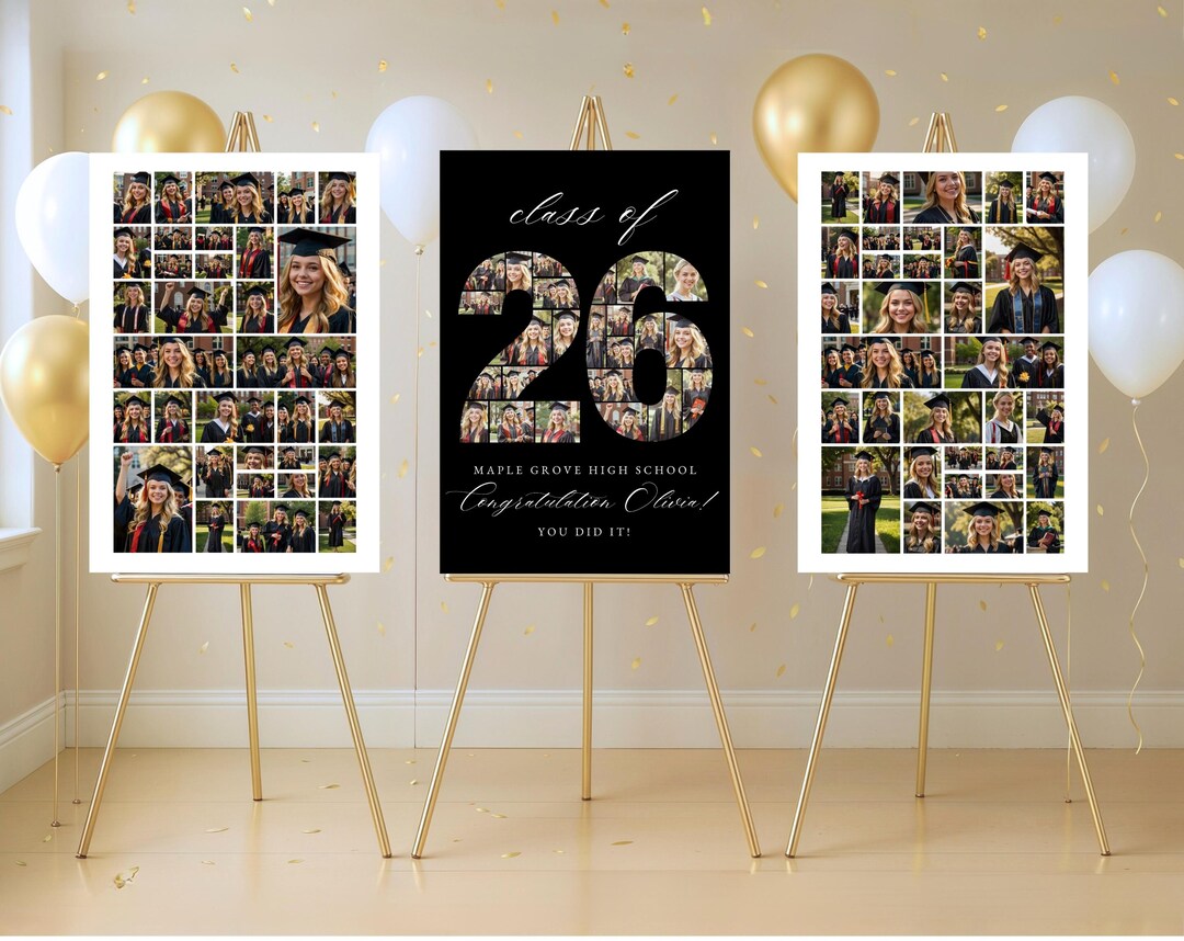 Class of 2026 Graduation Welcome Sign – Black Background | Editable ...