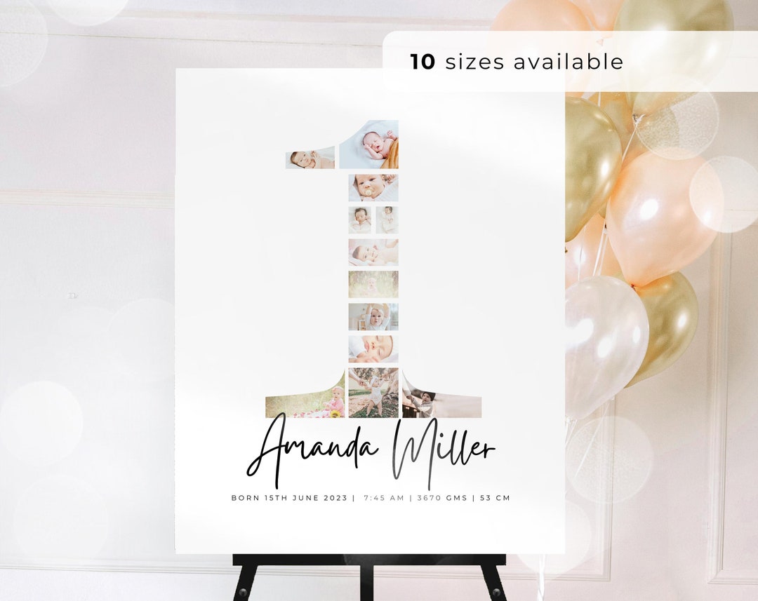 Editable First Birthday Photo Collage: Modern Minimalist Design ...