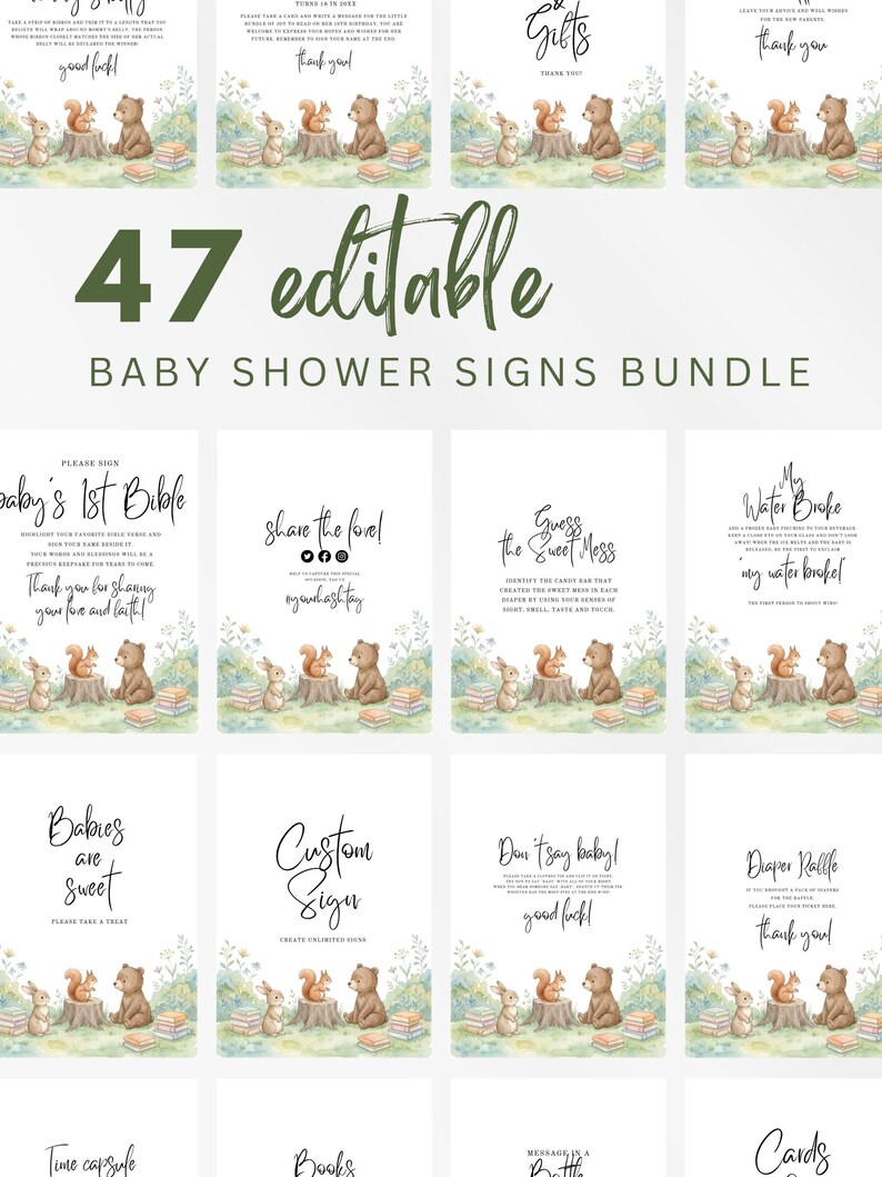Storybook Baby Shower Games and Signs Bundle, Editable Canva Templates ...