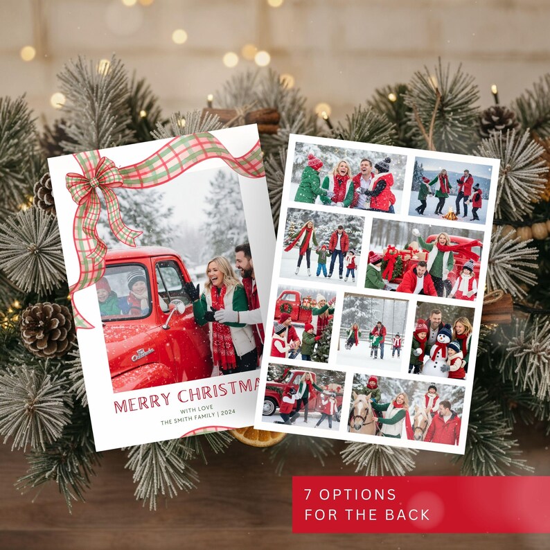 Christmas Cards - Editable Holiday Photo Cards, Ribbon Bow, Digital ...
