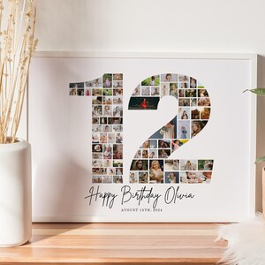 Editable 12th Birthday Photo Collage Poster, Birthday Number Collage ...