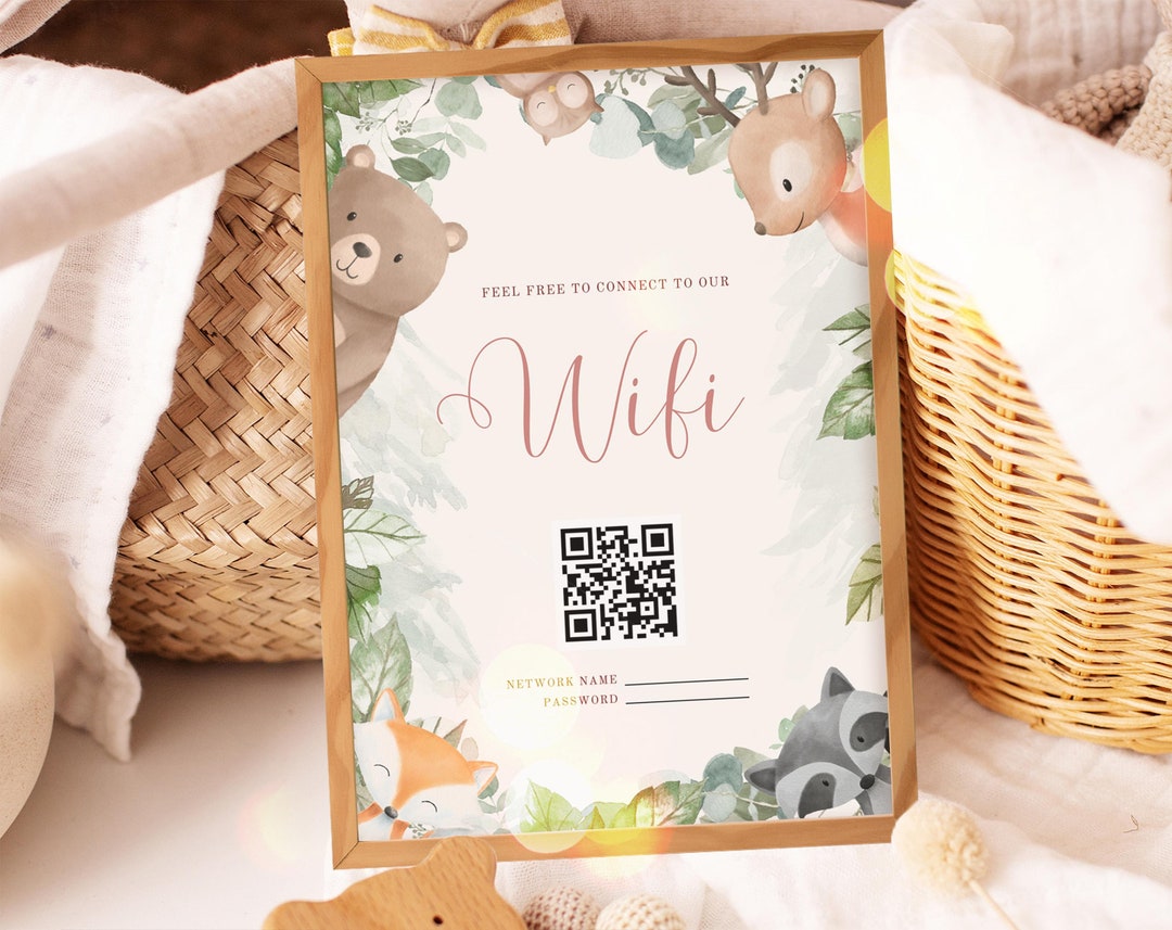 Editable Baby Shower Wifi QR Code Sign, Woodland Baby Shower Wi-fi QR ...