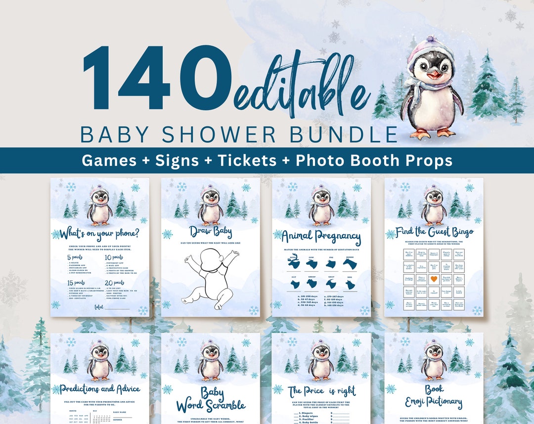 Editable Penguin Baby Games Bundle, Arctic Baby Shower Games, Winter ...
