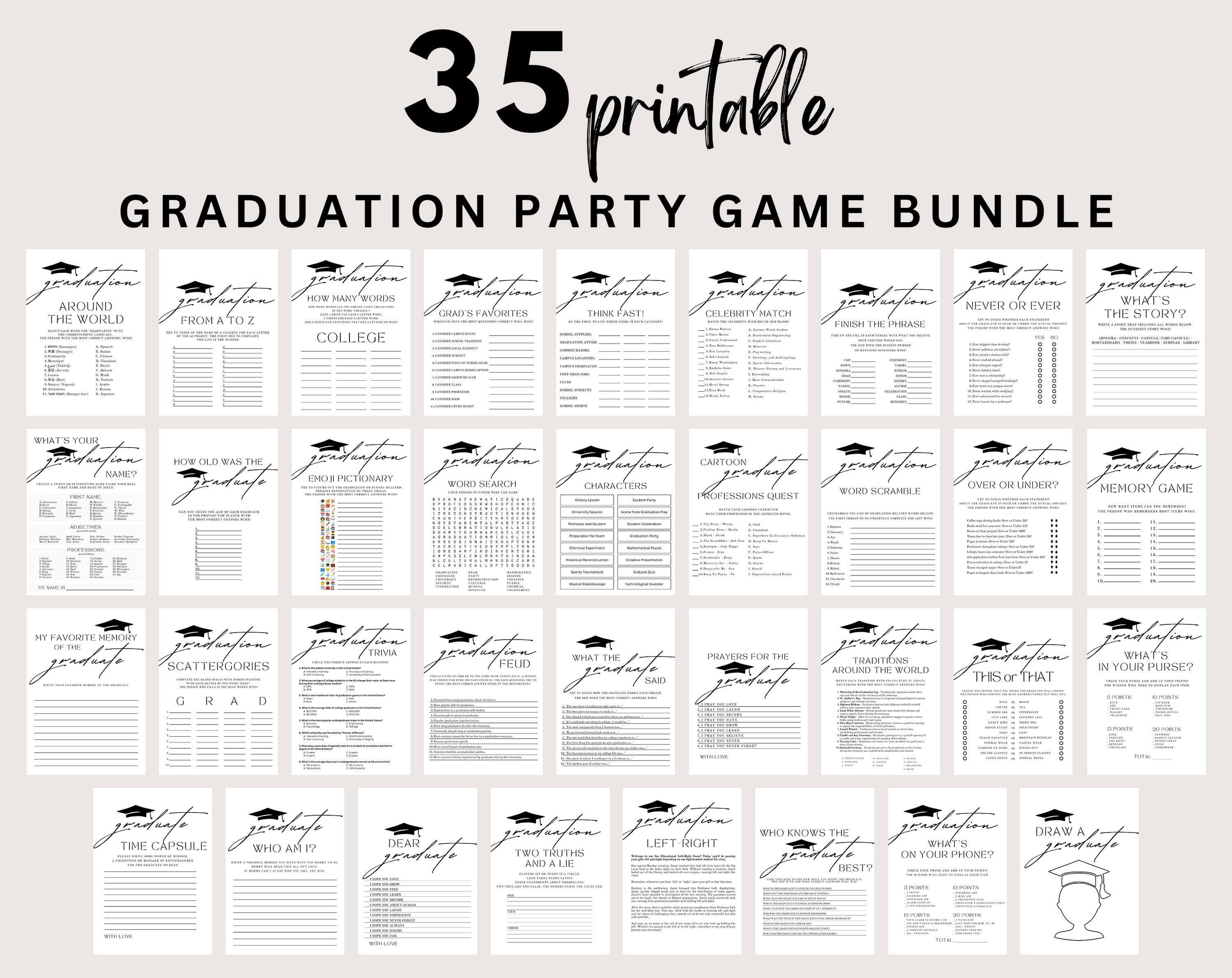 Minimalist Graduation Games – 2026 Party Games Bundle for High School ...