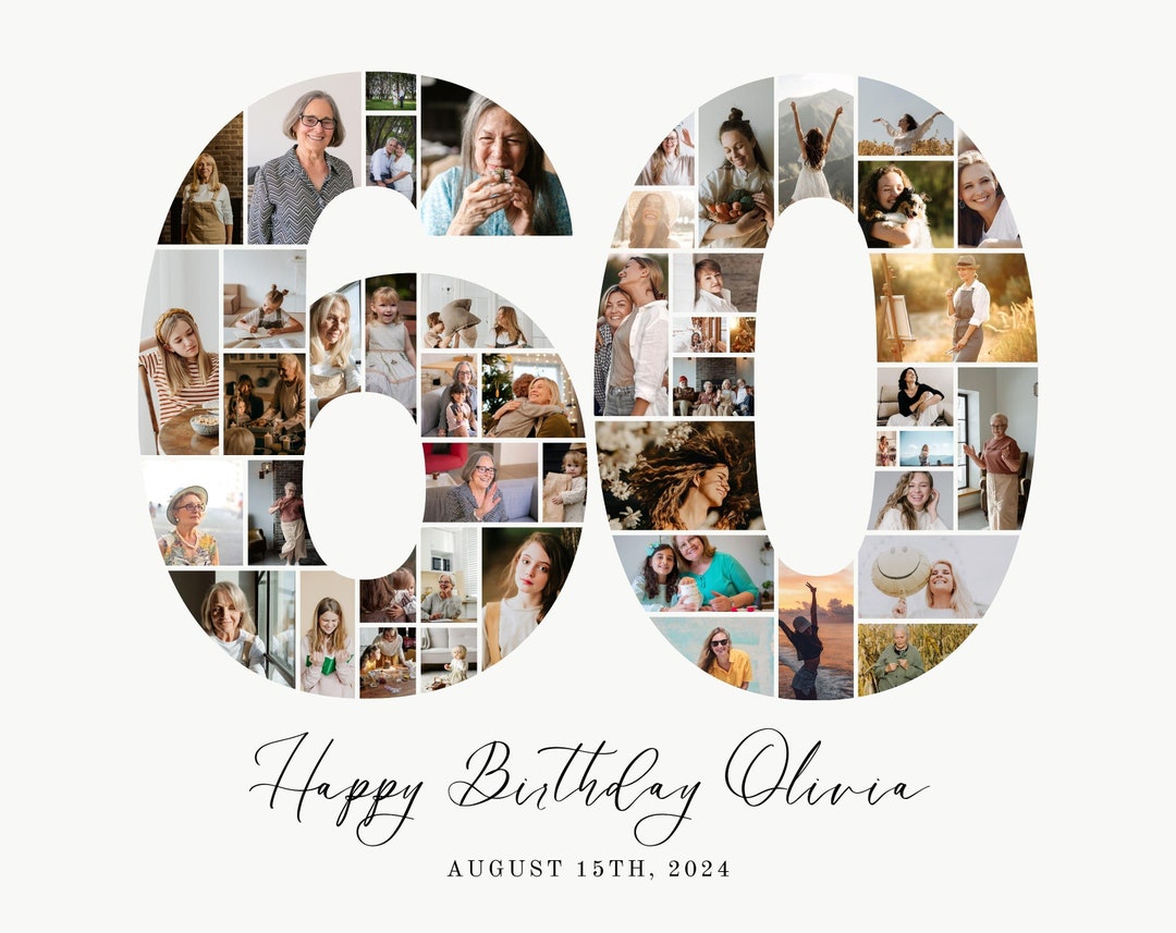 EDITABLE 60th Number Collage, Photo Collage Poster, Editable Photo ...