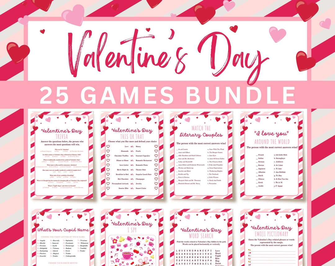 Hearts Valentines Day Games Bundle, Valentines Trivia, Valentine ...