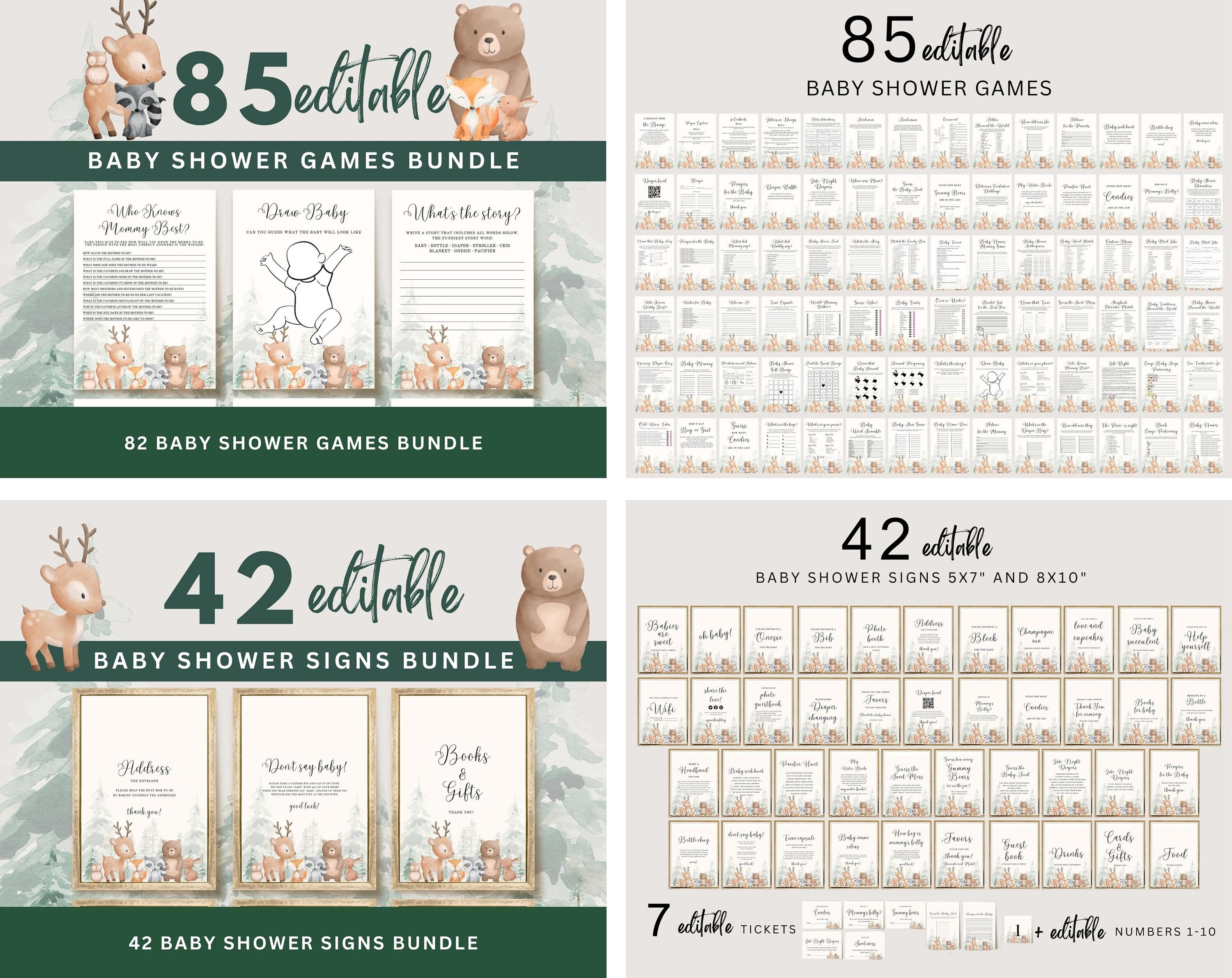 Woodland Baby Shower Games Bundle, Woodland Animals Baby Shower ...