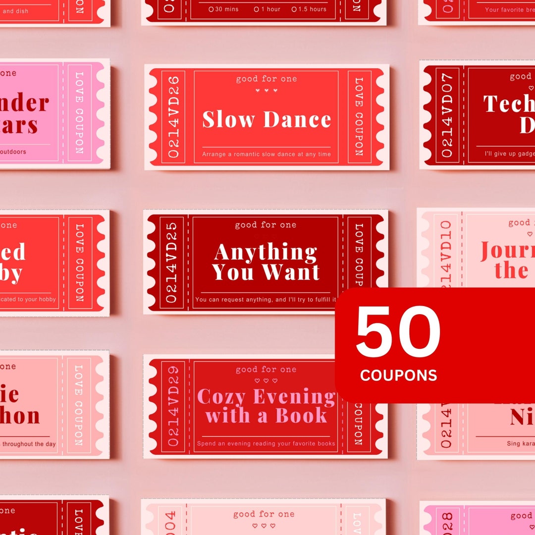 Printable Love Coupons, Date Night, Valentine's Gift (canva Templates ...