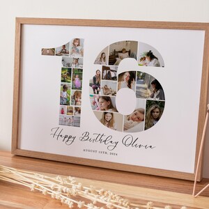 16th Birthday Photo Collage Poster, Editable Birthday Number Collage ...