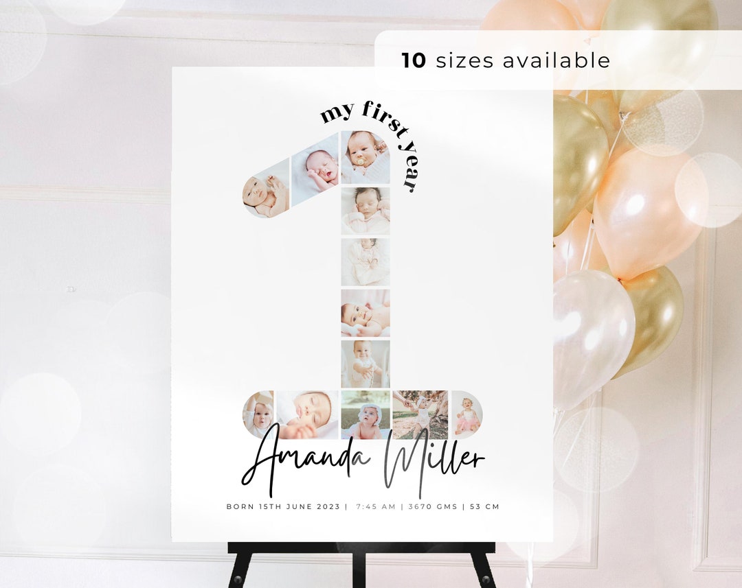 Modern My First Year Board, First Birthday Photo Collage, First ...