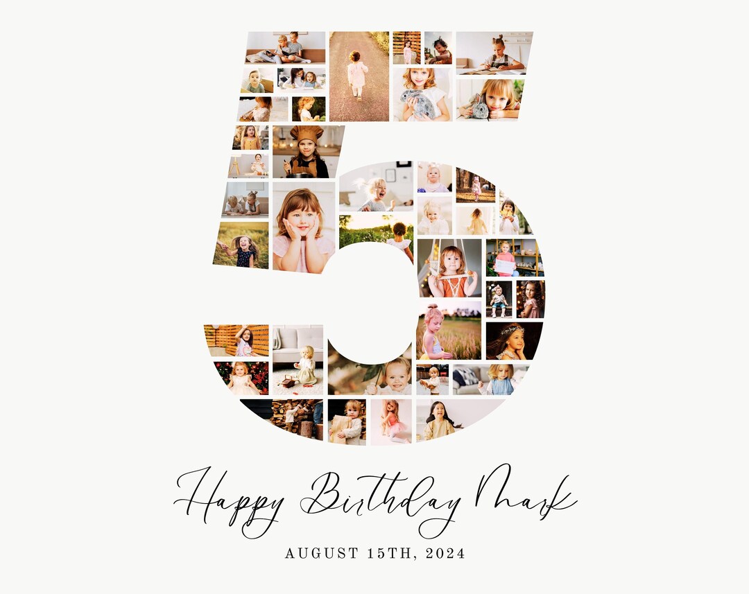 Editable 5th Birthday Photo Collage, Number 5 Photo Poster, 5th Photo ...