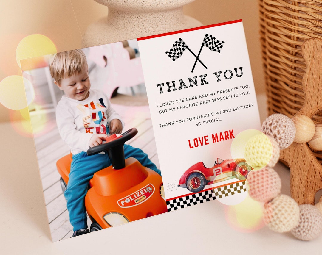 Editable Two Fast Birthday Thank You Card, Race Car Birthday Thank You ...