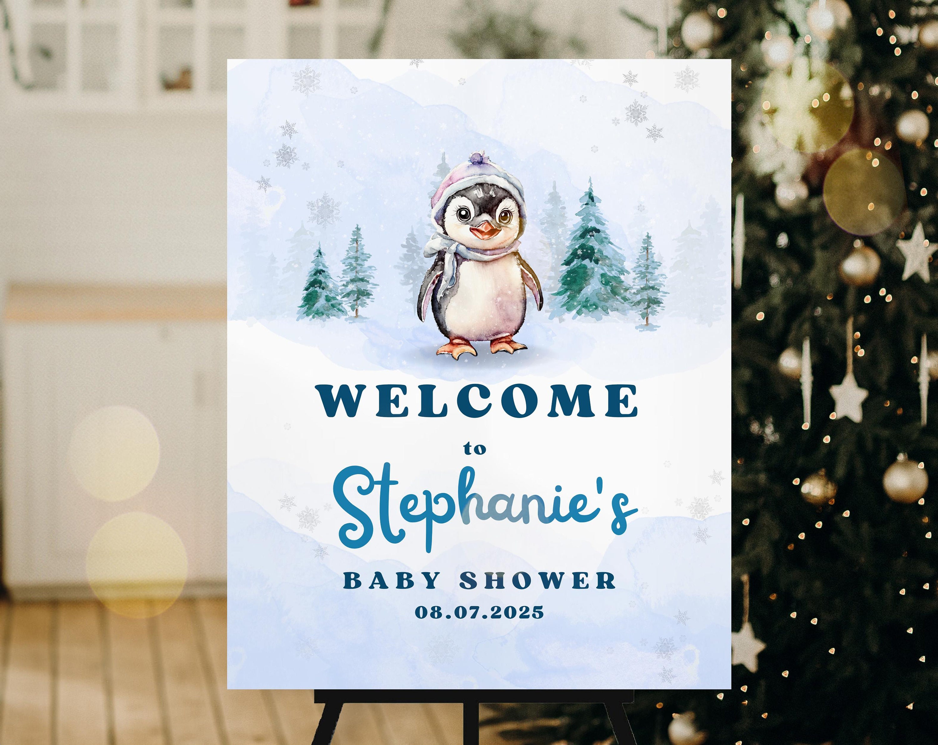 Editable Penguin Baby Shower Welcome Sign Winter Woodland - Etsy