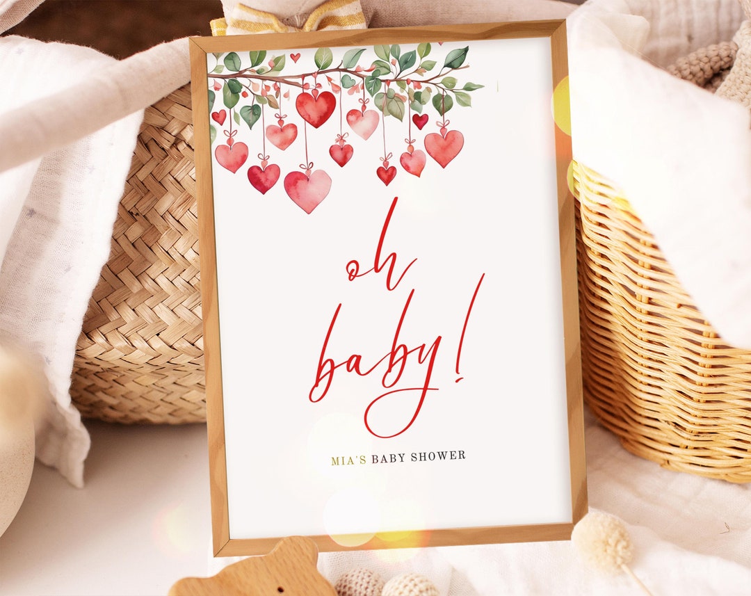 Valentines Baby Shower Sign, Pink Hearts Printable (digital Download ...