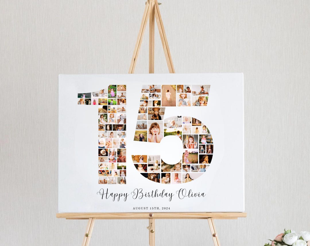 15th Birthday Photo Collage Template, Number 15 Birthday Poster ...
