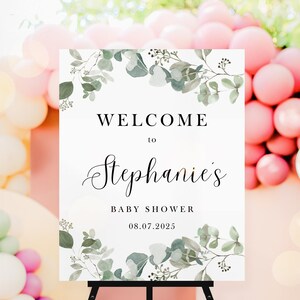 Editable Eucalyptus Baby Shower Welcome Sign, Baby in Bloom Baby Shower ...