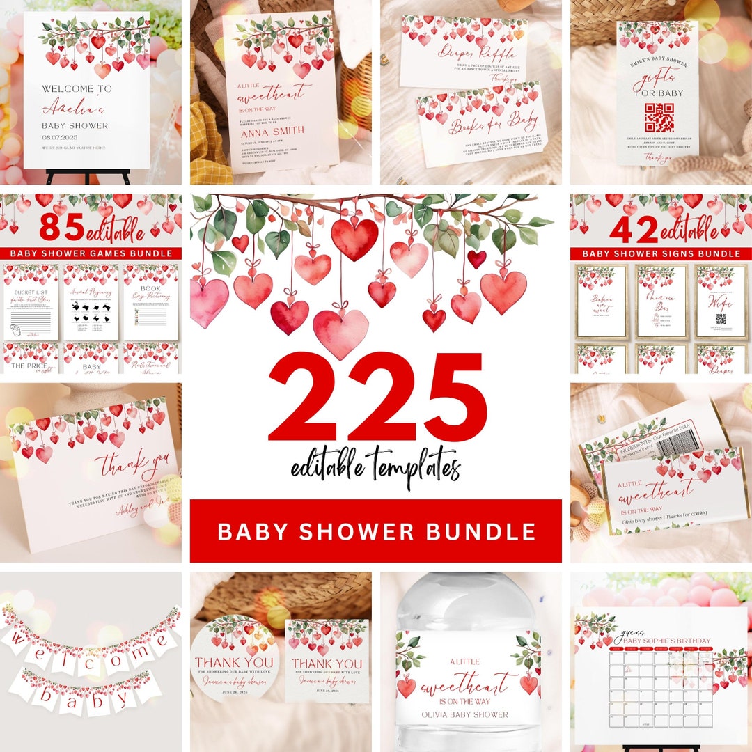 Valentines Baby Shower Games Bundle, Pink Hearts on a Branch Baby ...