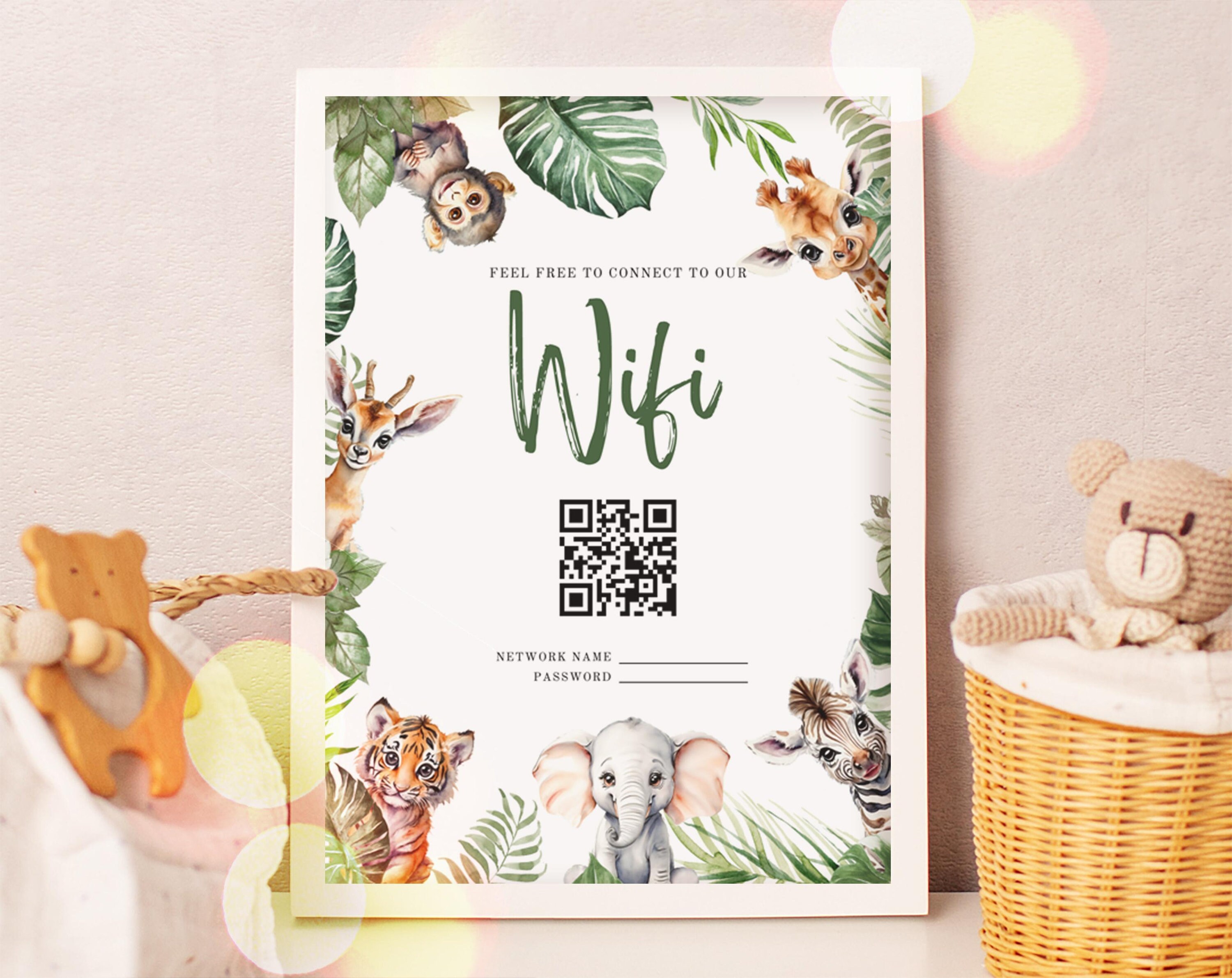 Editable Safari Animals Baby Shower Wifi QR Code Sign Safari - Etsy