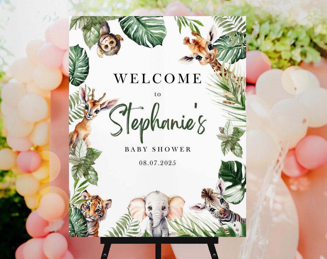 Editable A Little Wild One Baby Shower Welcome Sign, SAFARI Baby Shower ...