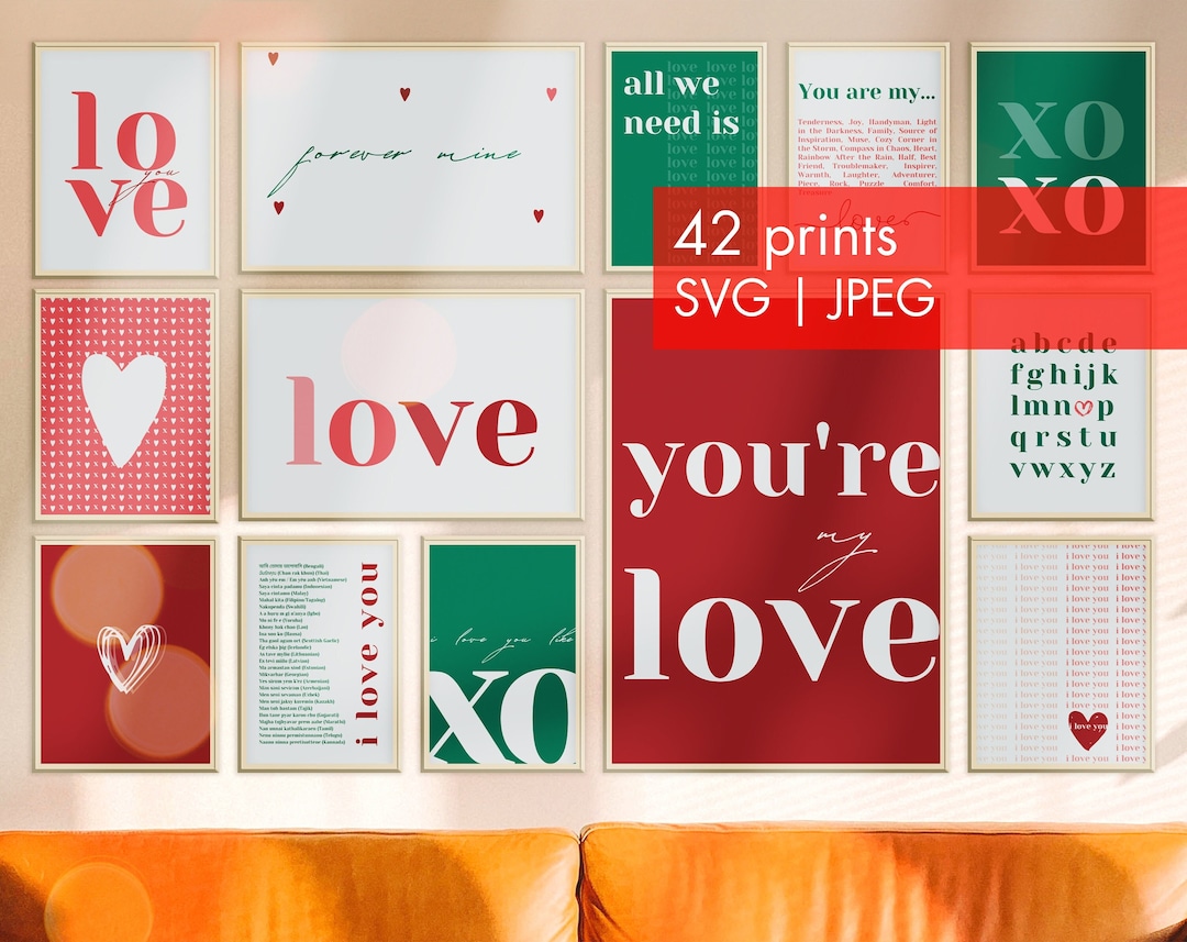 Modern Valentines Day Printable Wall Art, Set of 42 Valentine's Day ...