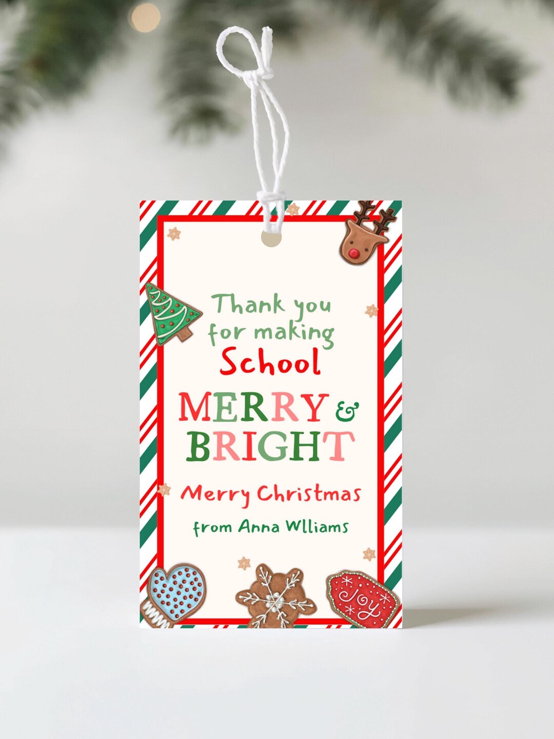Editable Teacher Christmas Gift Tag, School Thank You (canva Template ...