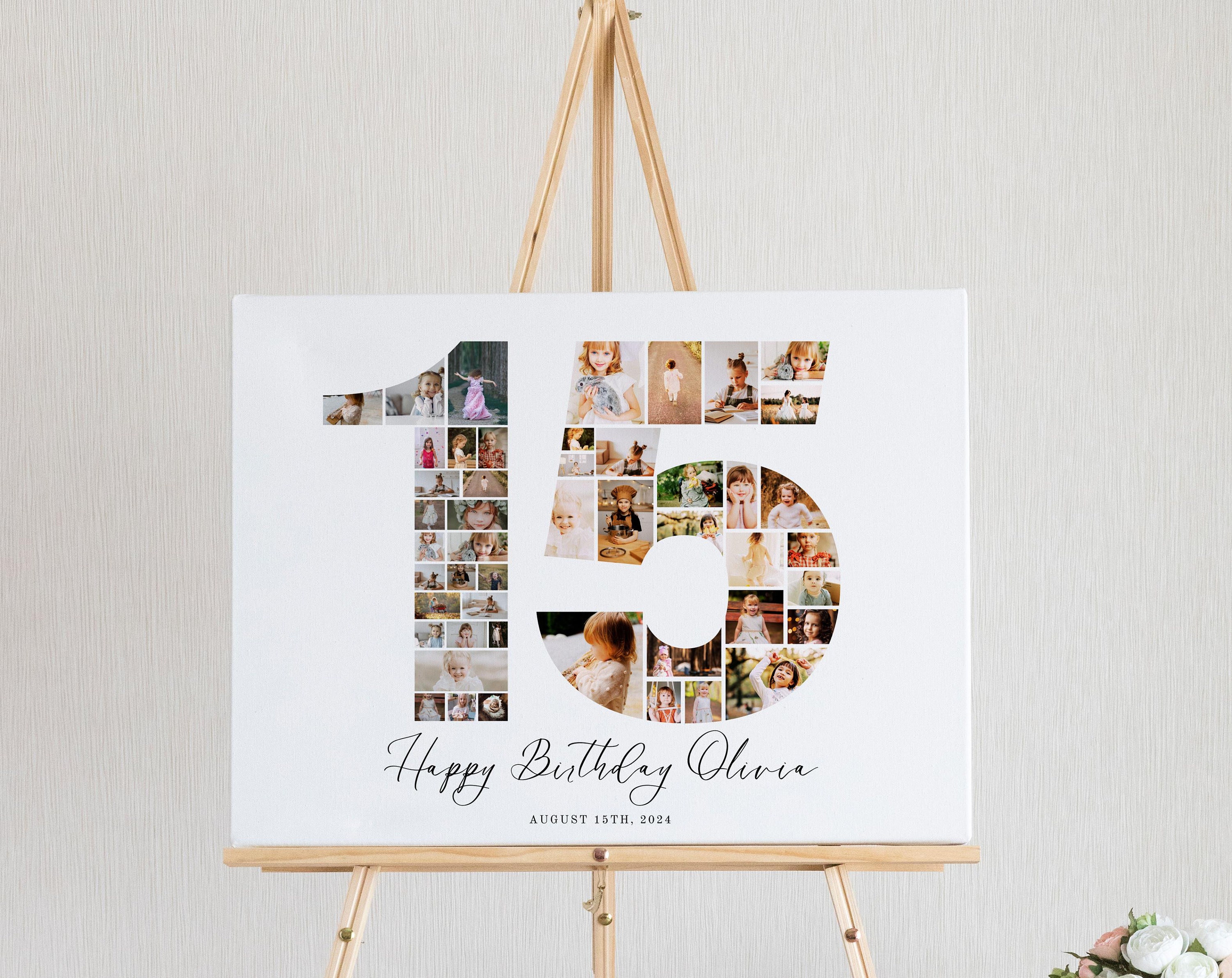 Editable 15th Birthday Photo Collage Template: Number Design (digital ...