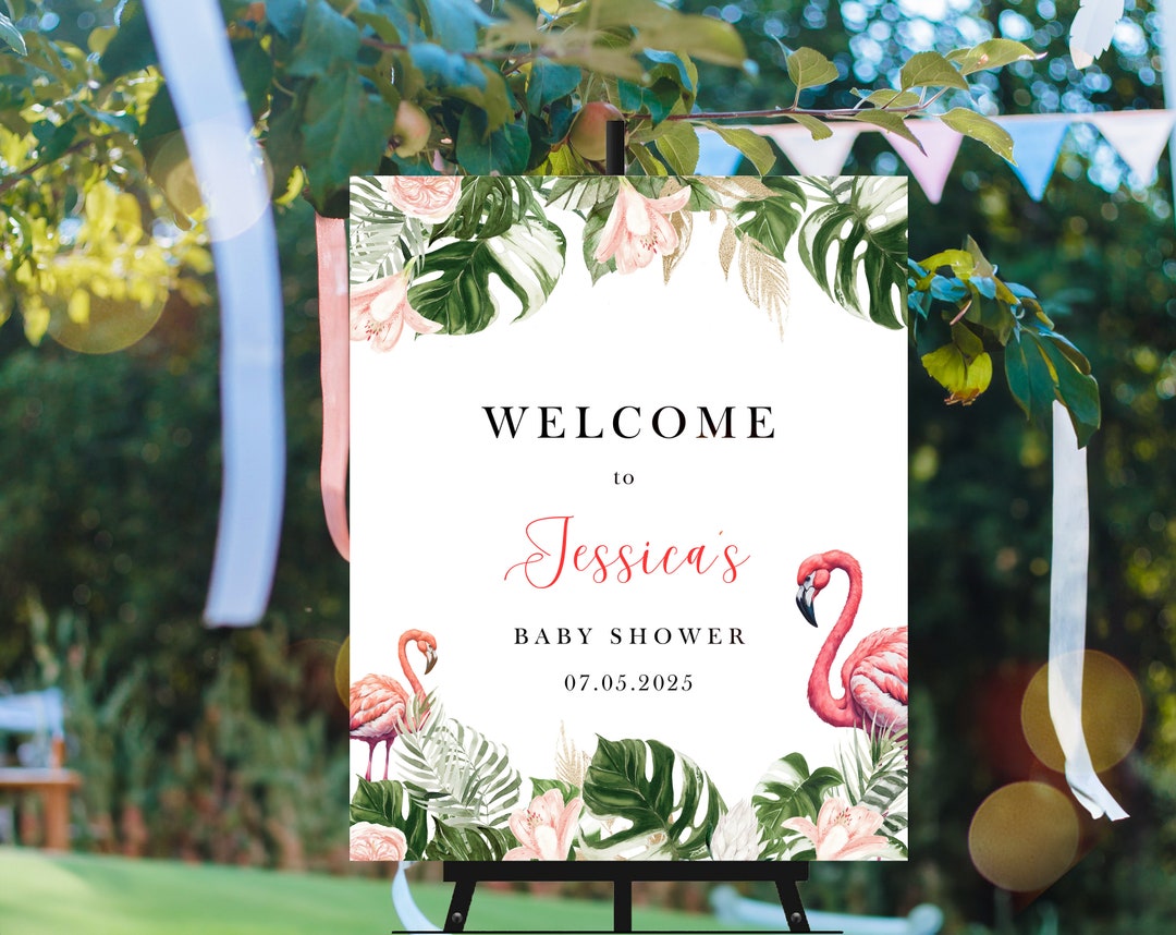 Tropical Flamingo Baby Shower Welcome Sign (canva Template) - Etsy