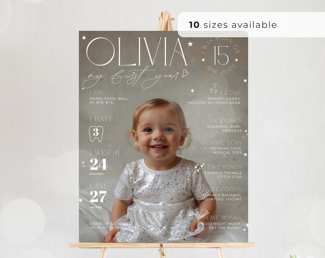 Milestone Photo Poster, Baby First Year Milestone Board, 1st Birthday ...