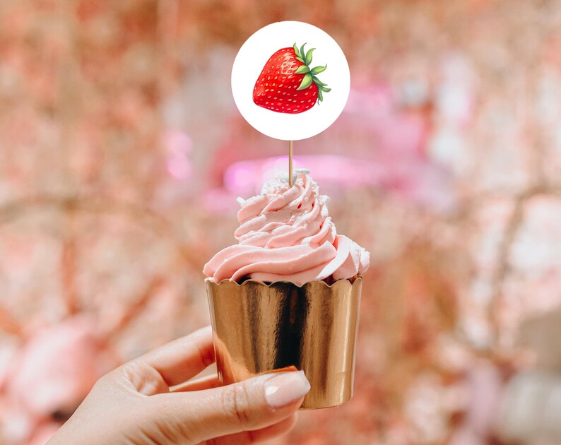 Strawberry Baby Shower Cupcake Toppers: Editable Canva Template - Etsy