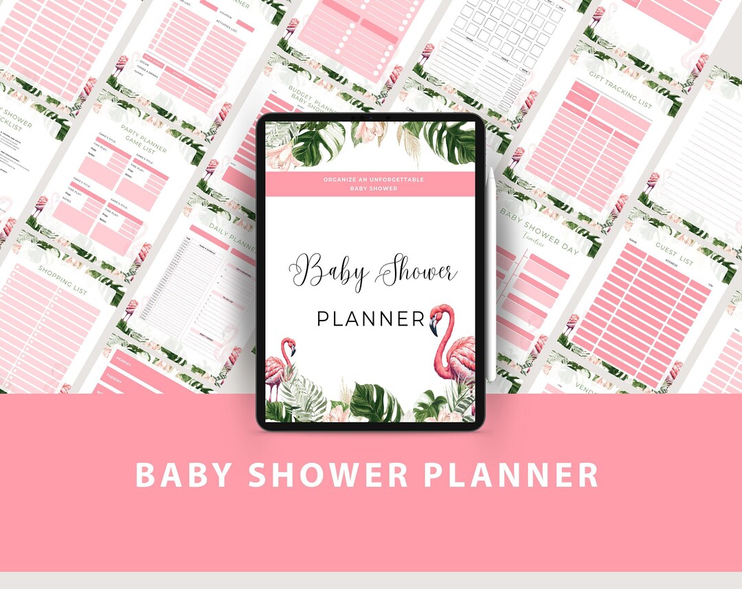 Planificador editable para baby shower con flamencos, lista de ...