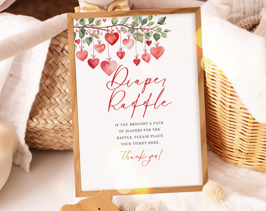 Valentines Diaper Raffle Sign, Pink Hearts Baby Shower (digital ...