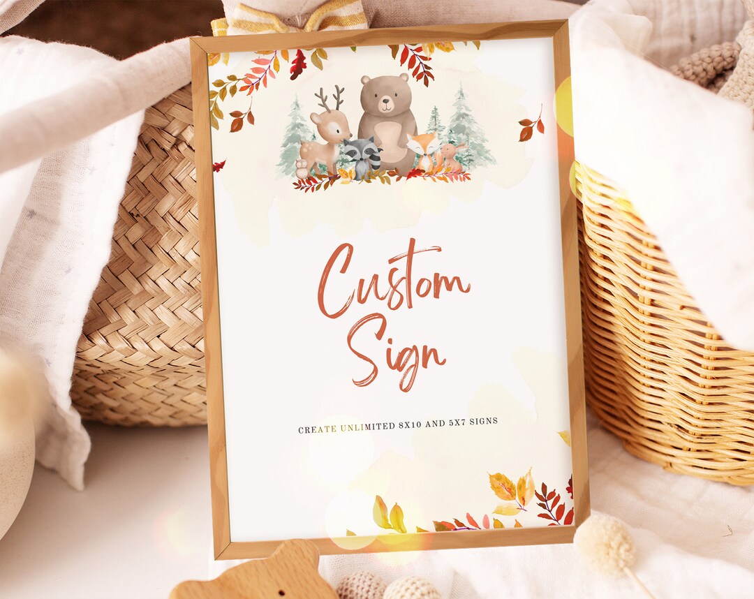 Fully Editable Woodland Creatures Custom Sign, Fall Woodland Animals ...