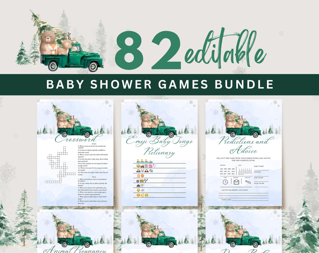Editable Christmas Truck Baby Shower Games Bundle, Woodland Animals ...