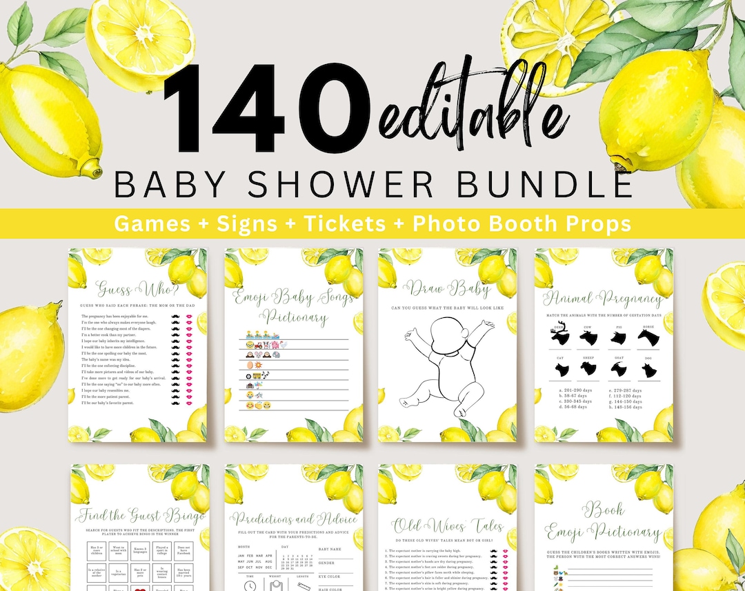 Editable Lemon Baby Shower Games Bundle, Summer Baby Shower Games Set ...