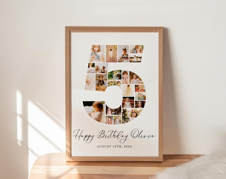 Editable 5th Birthday Photo Collage: Number 5 Poster (digital Download ...