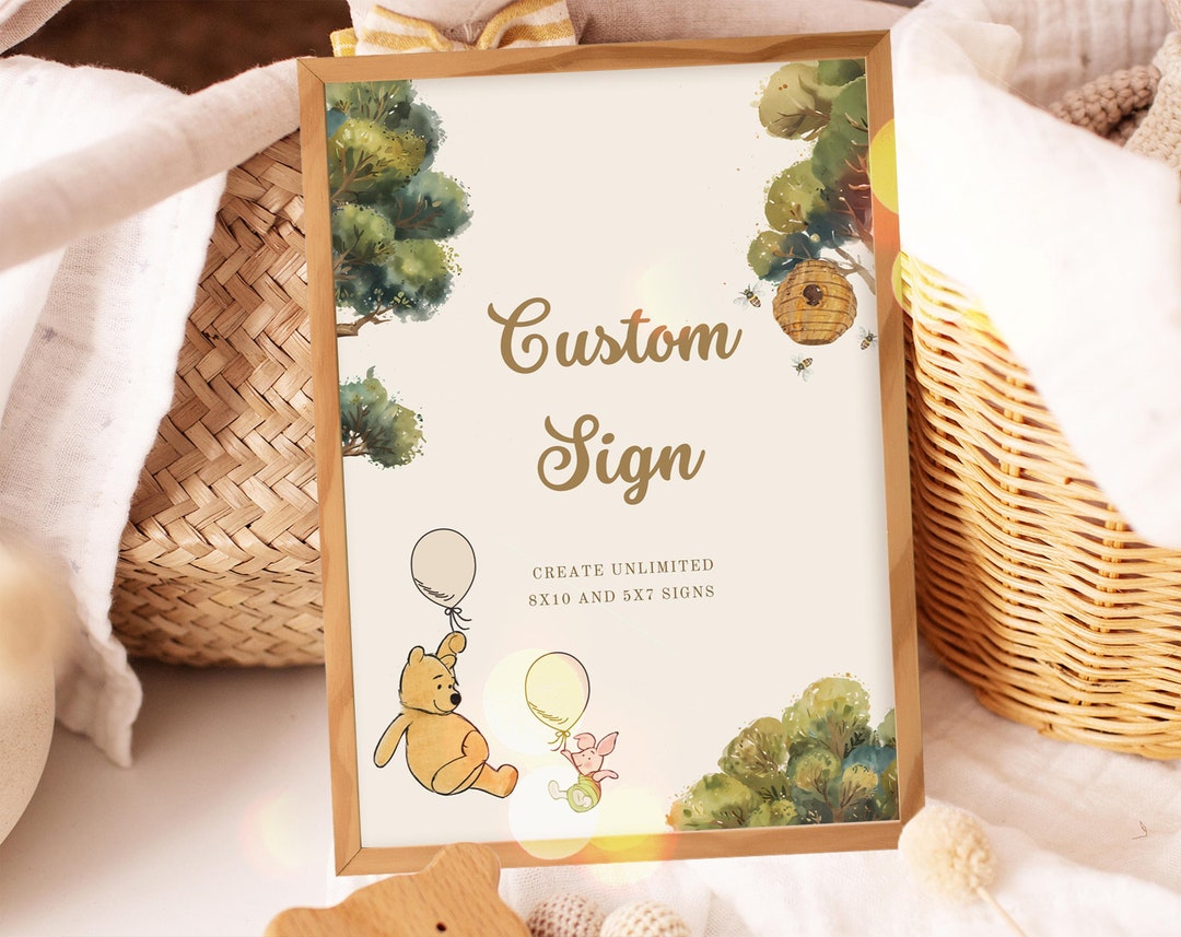 Editable Winnie the Pooh Baby Shower Sign – Custom Party Decoration ...