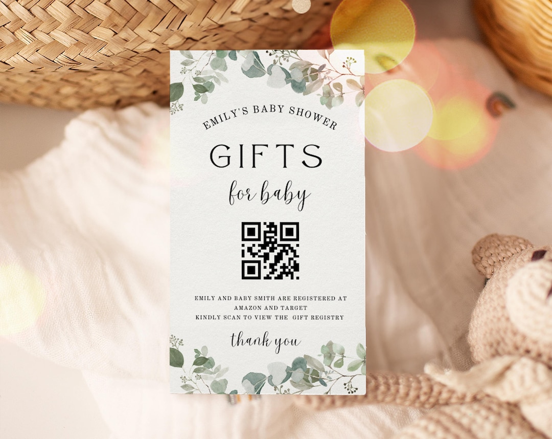 Editable Eucalyptus QR Code Gift Baby Shower Template, Baby in Bloom ...