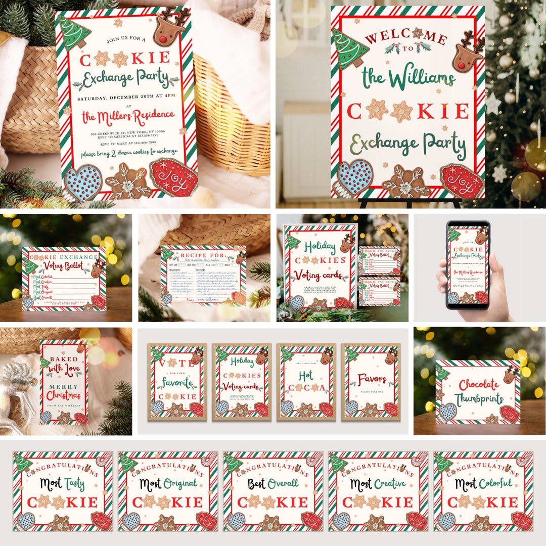Editable Christmas Cookie Exchange Party Bundle, Printable Christmas ...