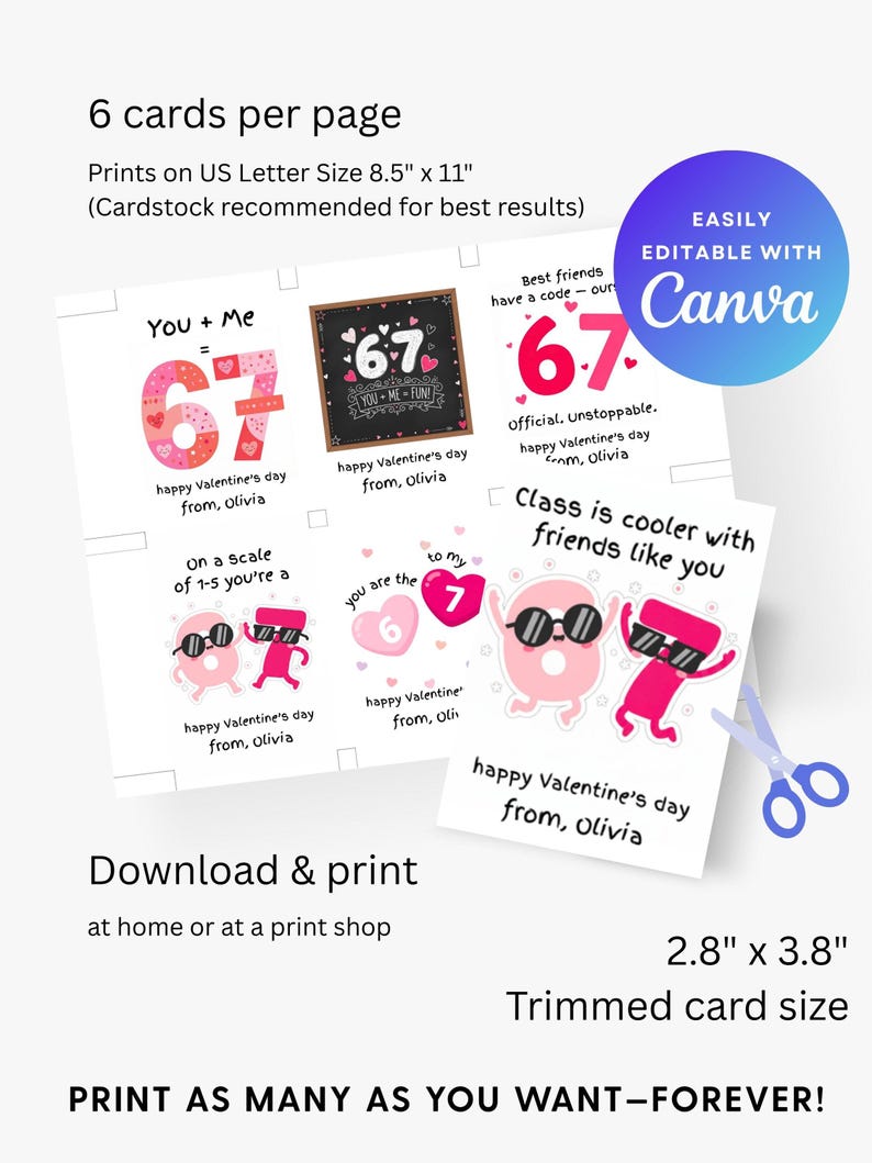 Printable Valentines Cards for Kids, Editable School Valentine's (canva ...