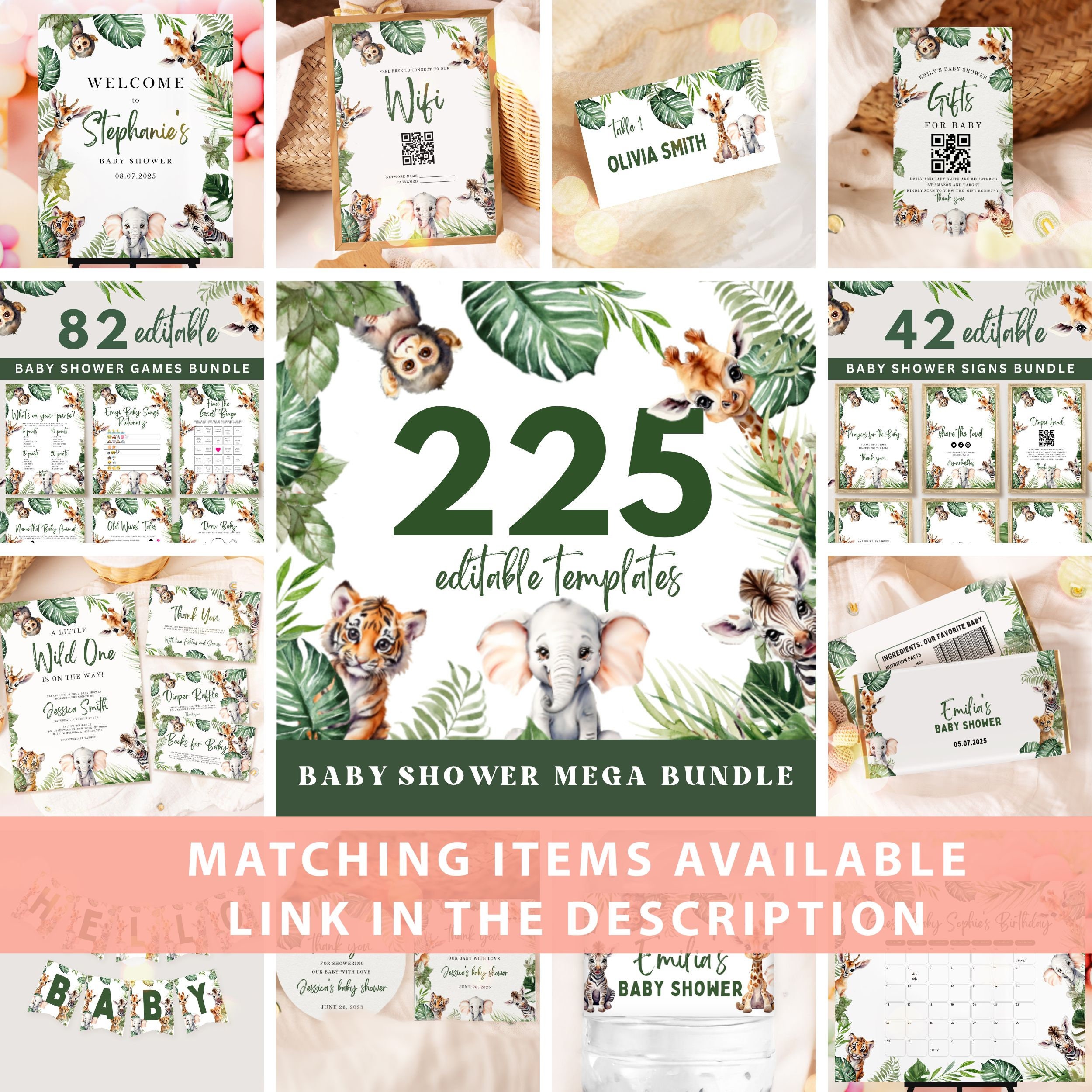 Editable Safari Animals Baby Shower Wifi QR Code Sign Safari - Etsy