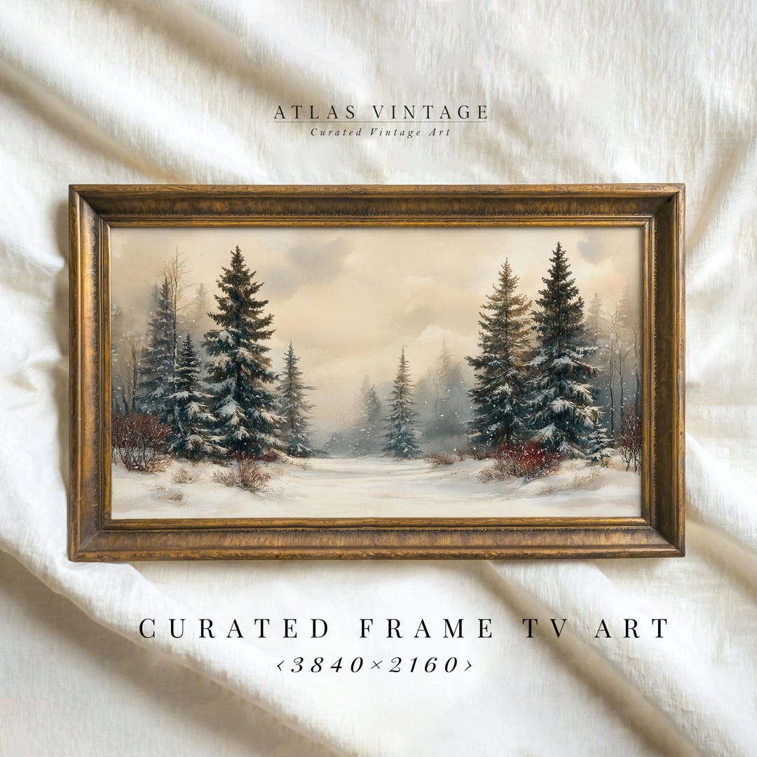 Vintage Winter Forest Samsung Frame Tv Art, Pine Tree Forest Landscape ...