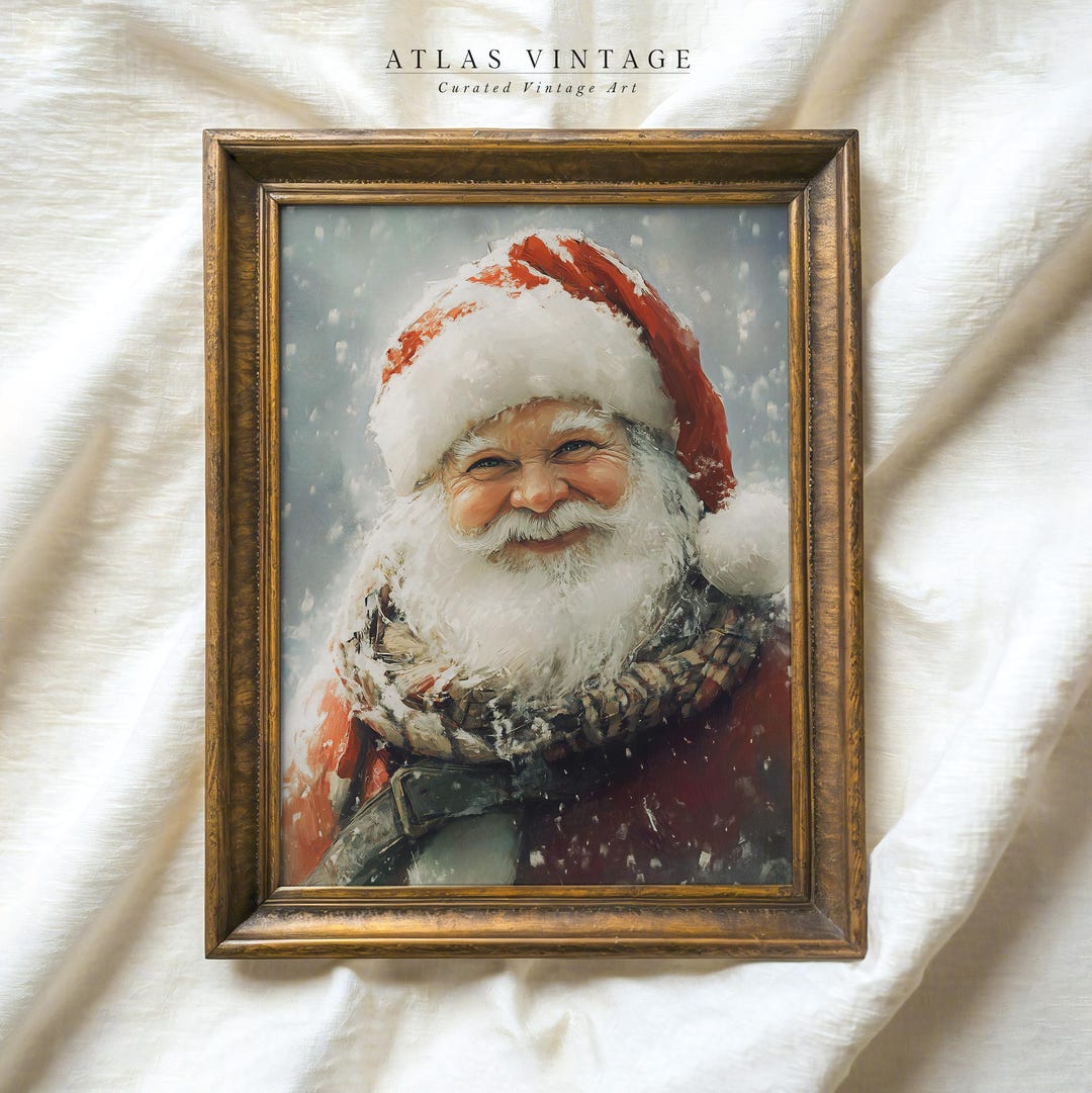 Vintage Christmas Santa Claus Print, Santa Claus Oil Painting ...