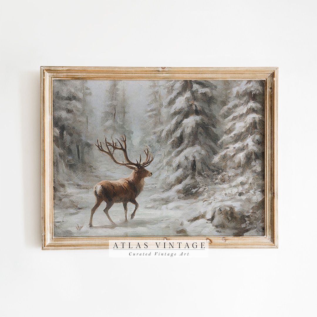 Vintage Deer Printable Wall Art Rustic Winter Print Antique - Etsy