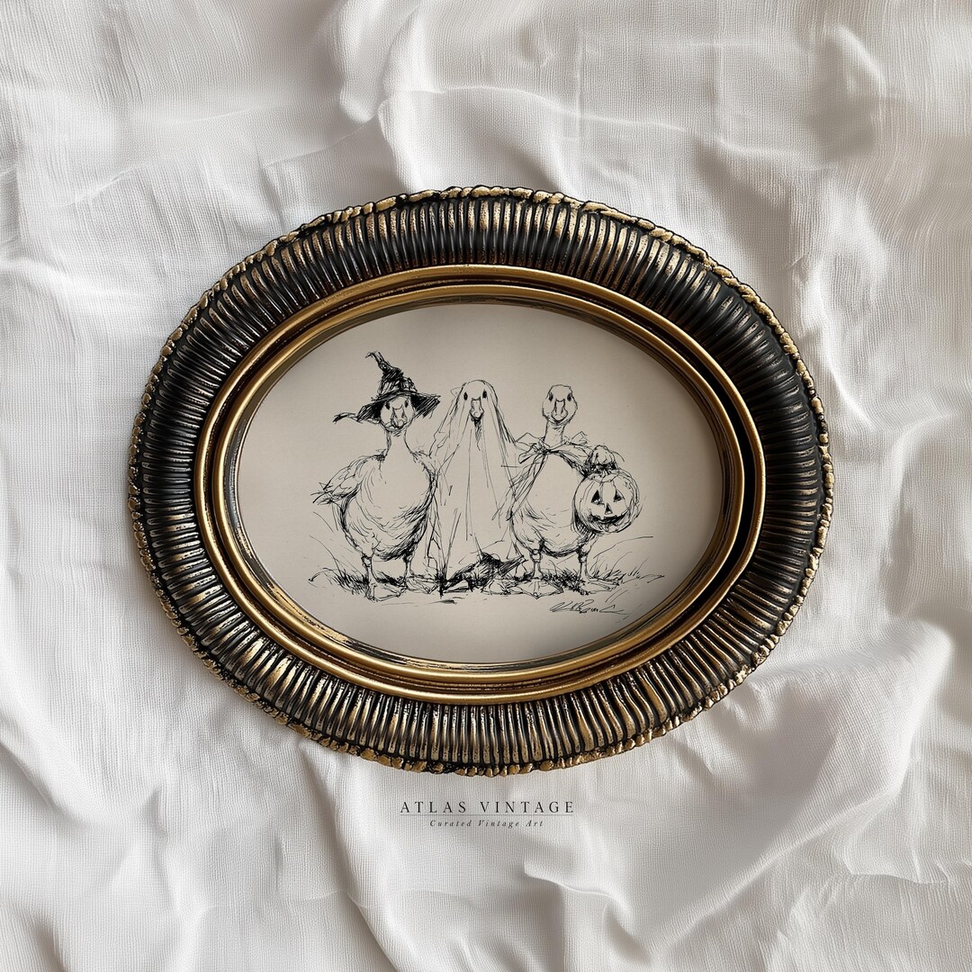 Halloween Cute Ghost Goose Sketch Print | Vintage Haunted Animal ...