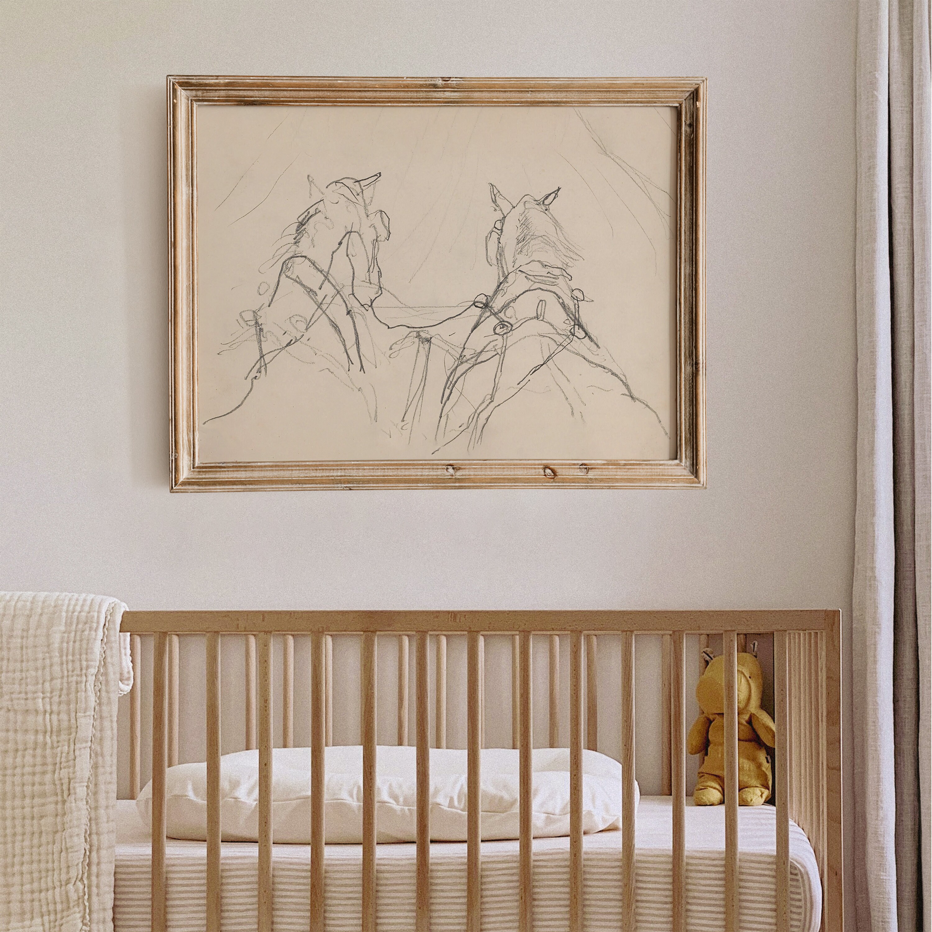 Vintage Modern Horse Sketch Art Print, Minimalist Neutral Drawing ...