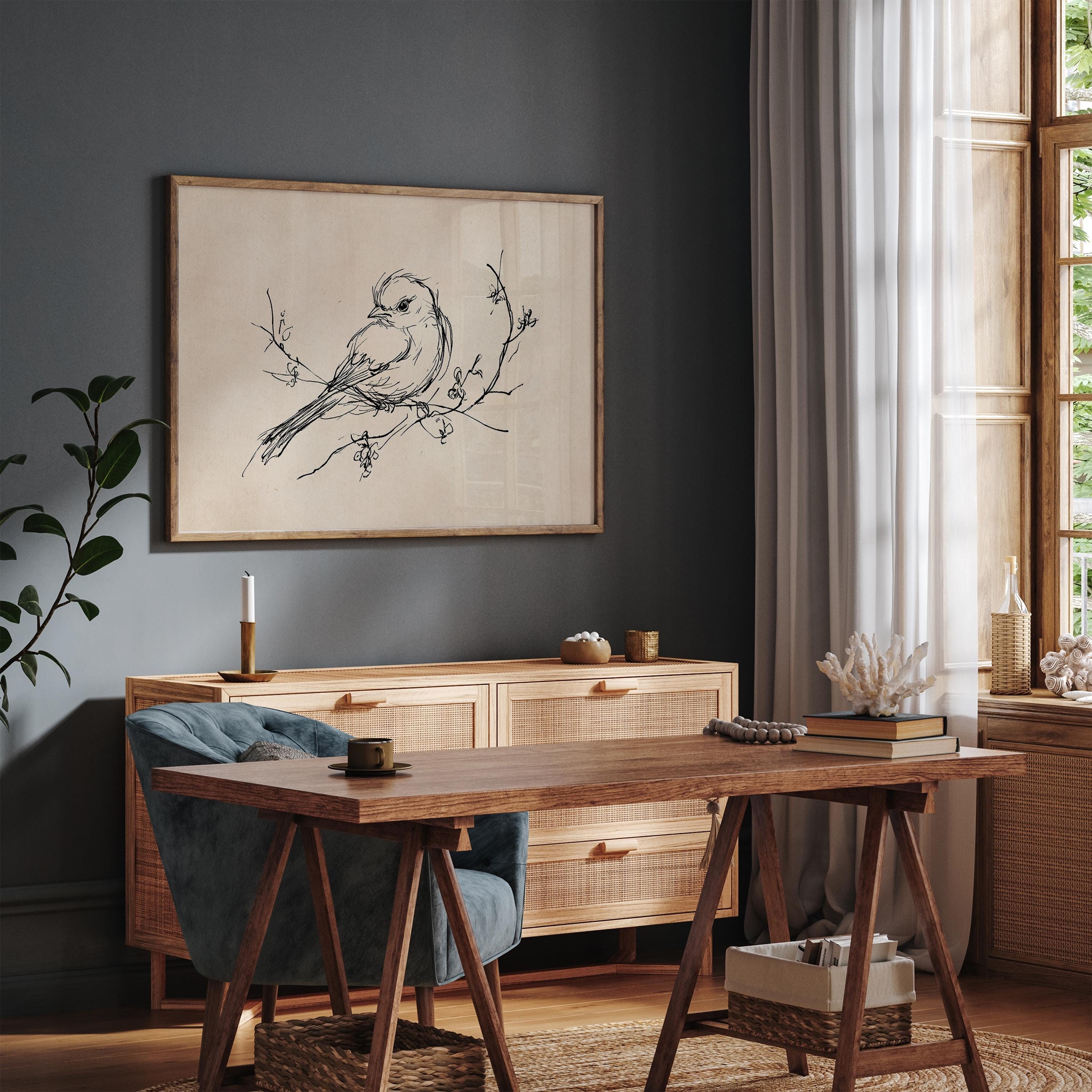 Vintage Bird Sketch Frame TV Art: Minimalist Spring Line Drawing ...