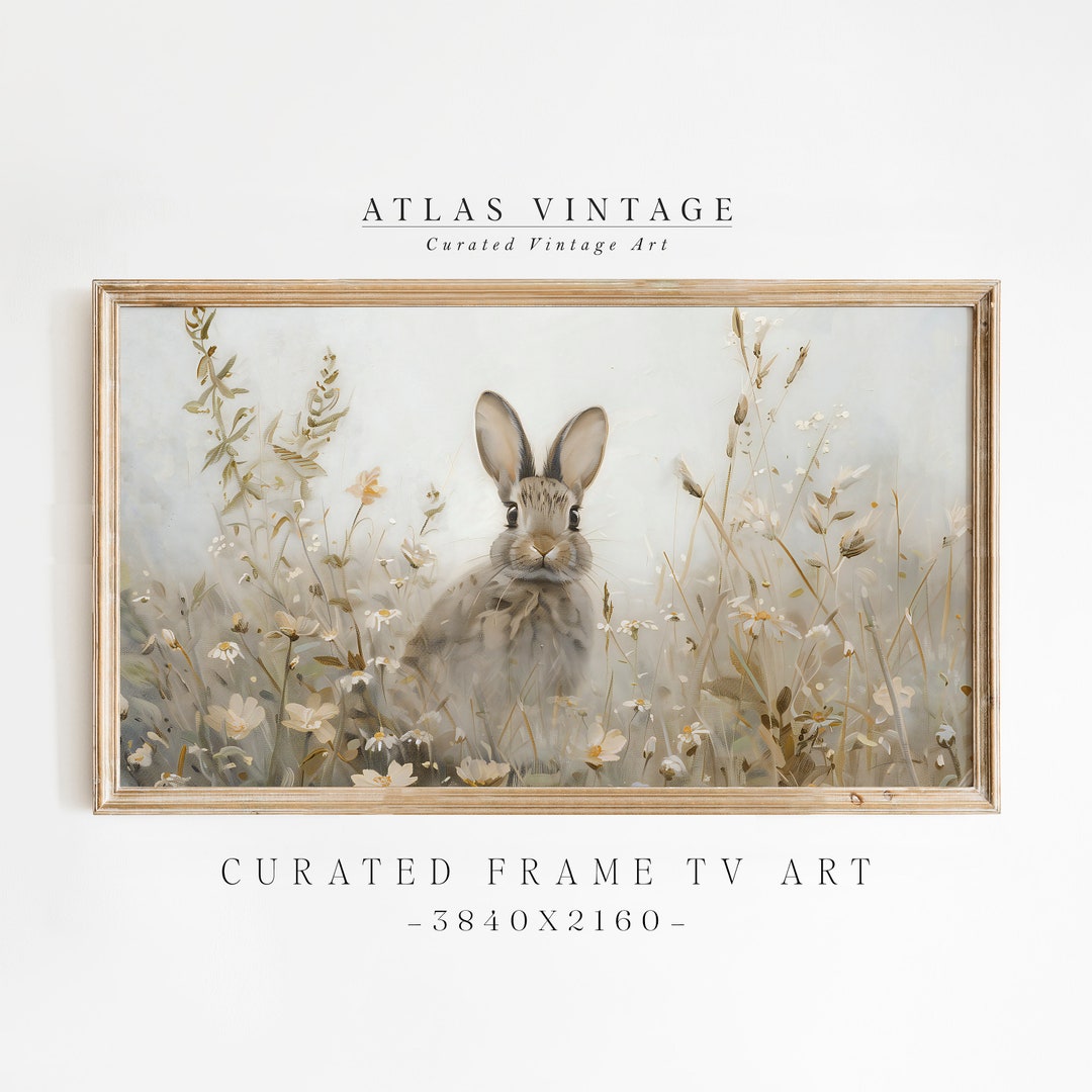 Easter Bunny Frame Tv Art Vintage , Spring Rabbit Painting, Spring ...